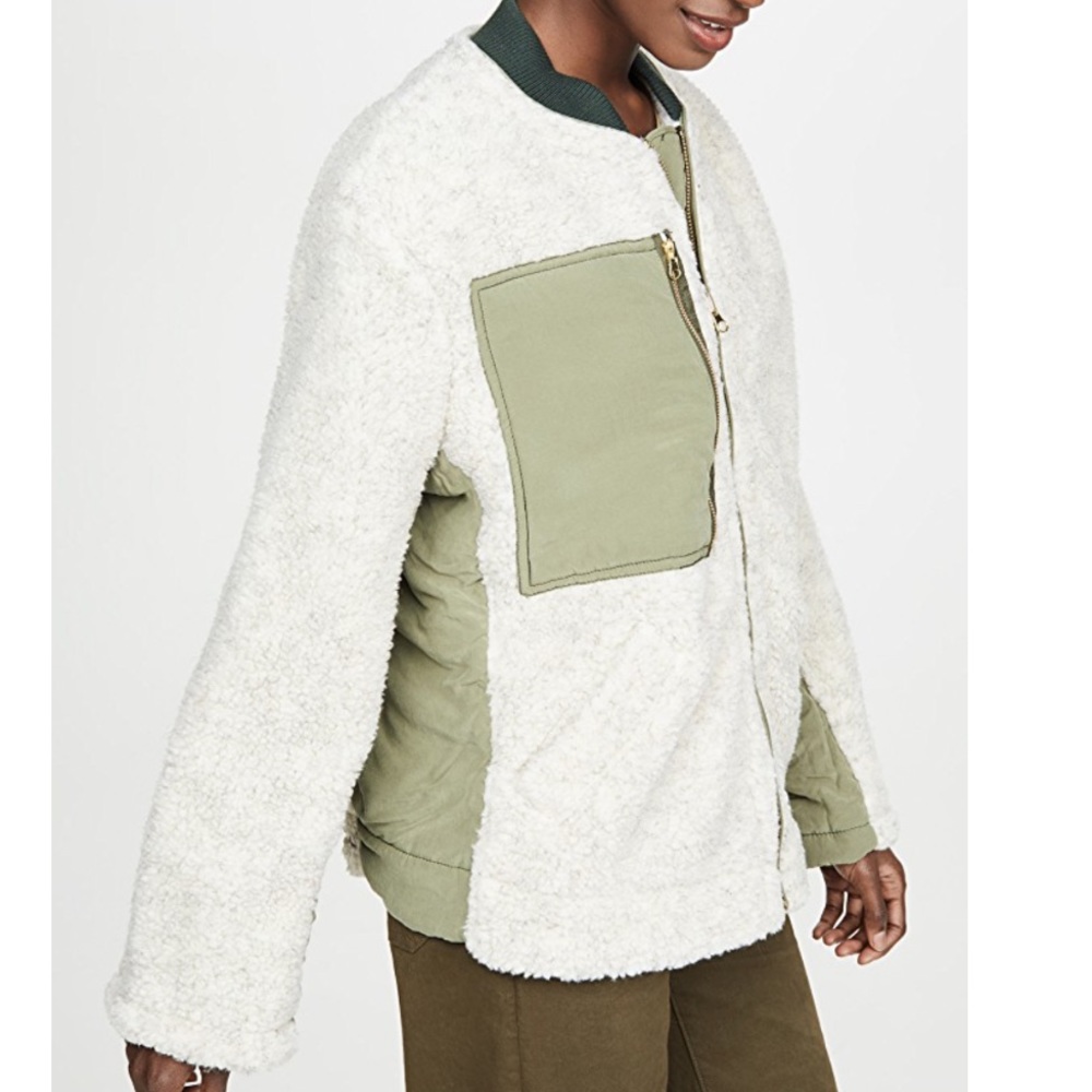 Free People Olive Green And Ivory Sherpa Jacket - Gem